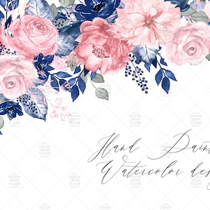 Watercolor BLUSH and NAVY ROMANCE Design, Spring Watercolor Flower ...