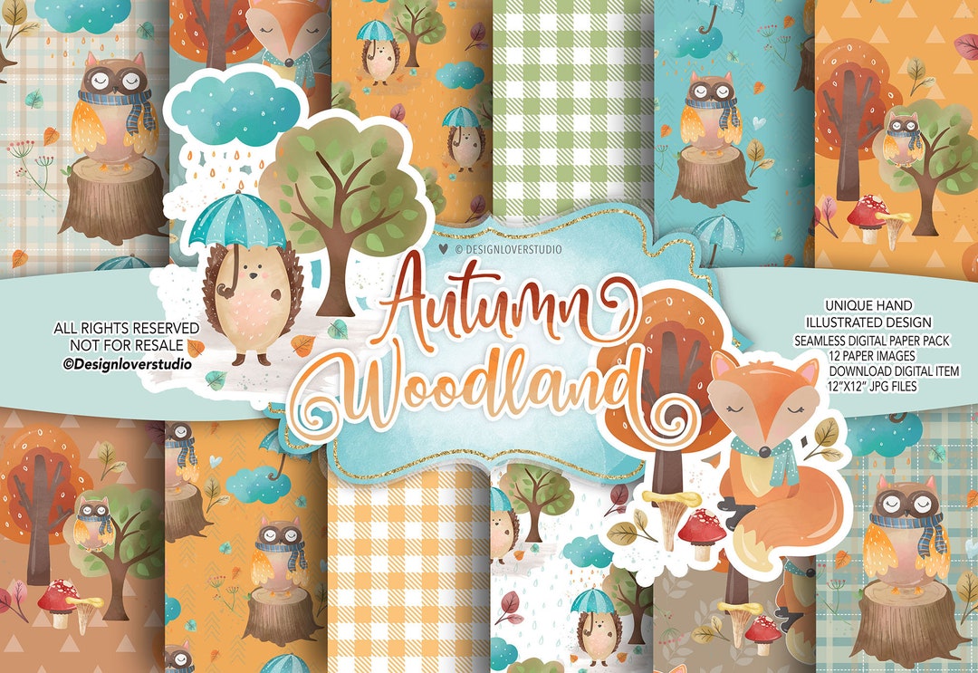 Autumn Woodland Digital Paper Pack, Autumn Leaves, Fall, Fall Pattern ...