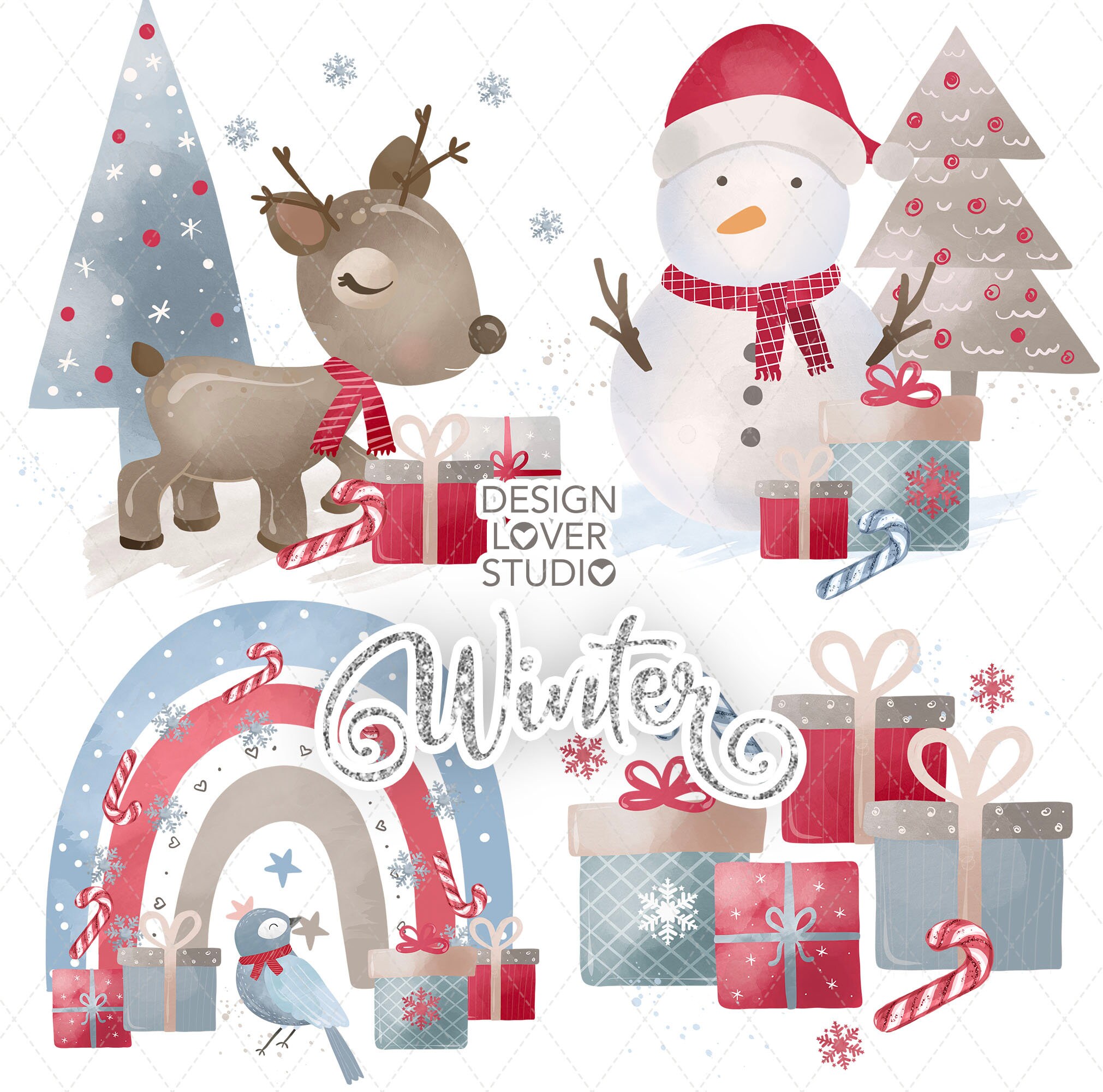 Christmas Rainbows Holiday Digital Clipart Xmas Clipart Cute - Etsy