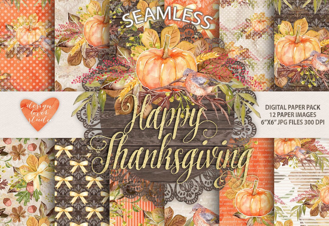 Watercolor "happy Thanksgiving" Digital Papers, Autumn Leaves, Fall ...