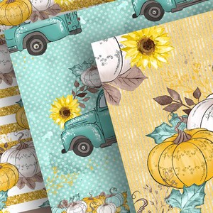 Pumpkin Truck Digital Paper Pack, Autumn Leaves, Fall, Fall Pattern ...