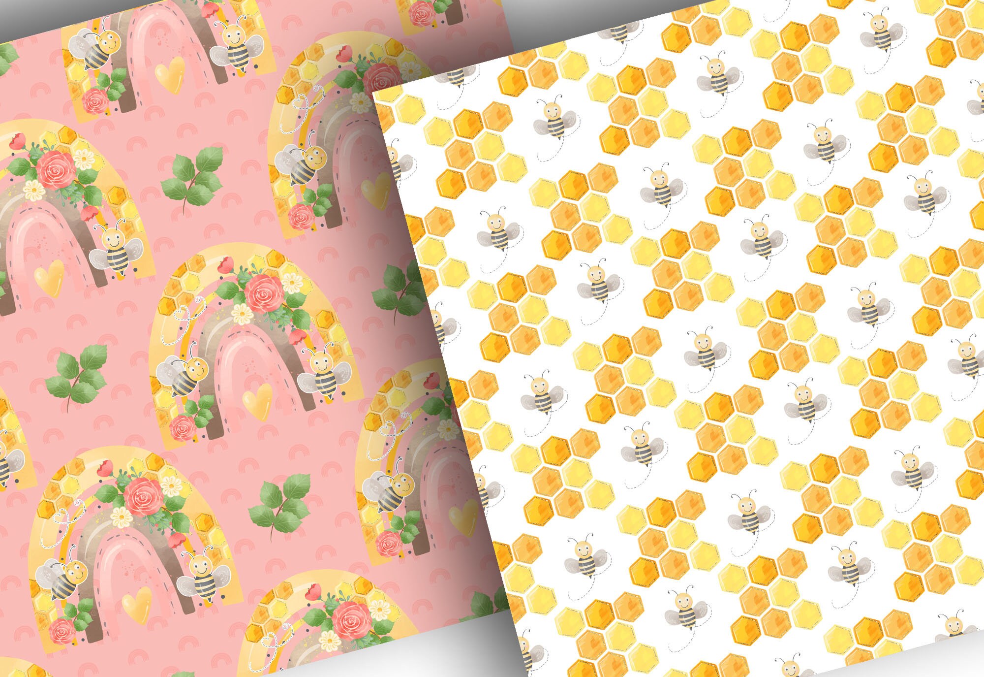 Watercolor Honey Bee Digital Paper Pack Bee Animal Pattern - Etsy