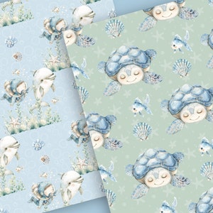 Watercolor Ocean Life Digital Paper Pack, Under the Sea Clipart Pattern ...