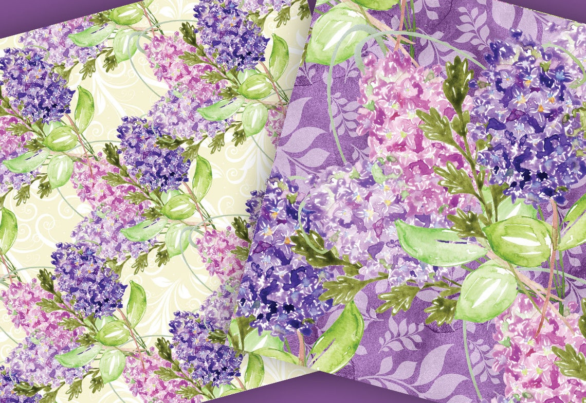 Watercolor LILAC FLOWER Digital Paper Pack Bow Lavender | Etsy