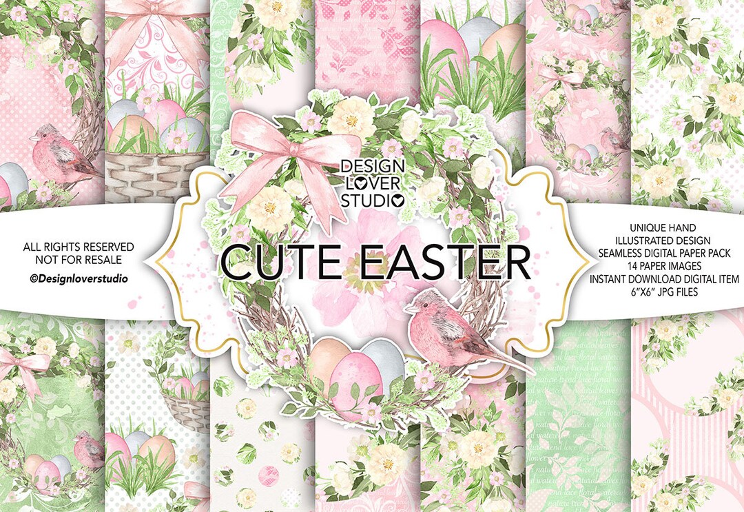 Watercolor CUTE EASTER Digital Paper Pack, Bird, Easter Flowers Digital ...