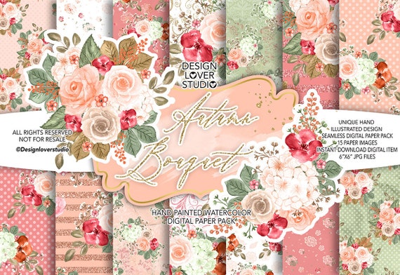 Autumn Bouquet Digital Paper Pack Autumn Leaves Fall Fall - Etsy