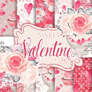 Watercolor Sweet Valentine Digital Paper Pack Romantic Hand - Etsy