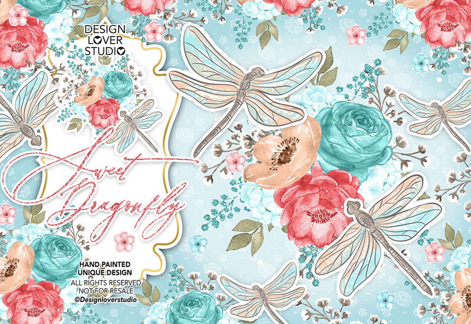 Sweet Dragonfly Design Spring Watercolor Flower Floral - Etsy