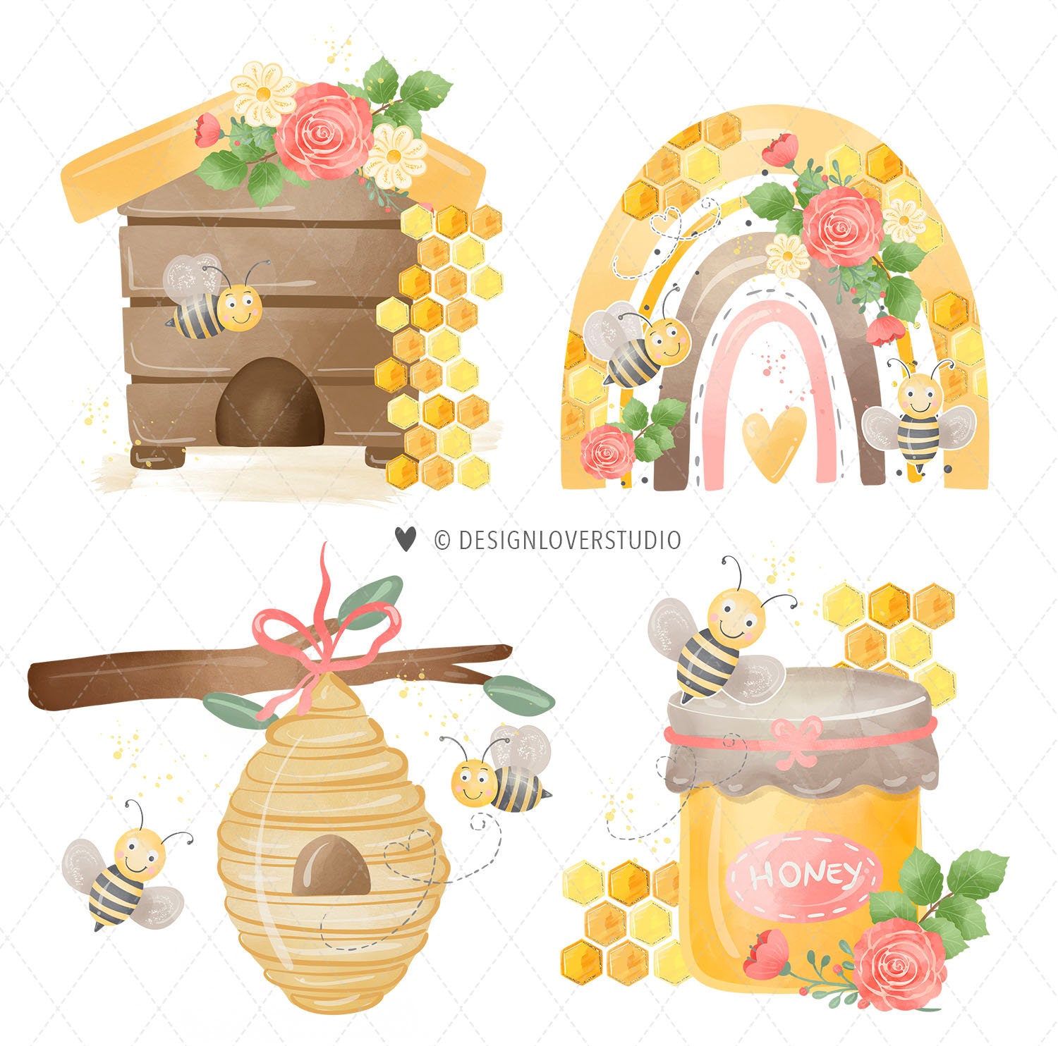 Watercolor Honey Bee Clipart Bee Animal Clipart Honey - Etsy