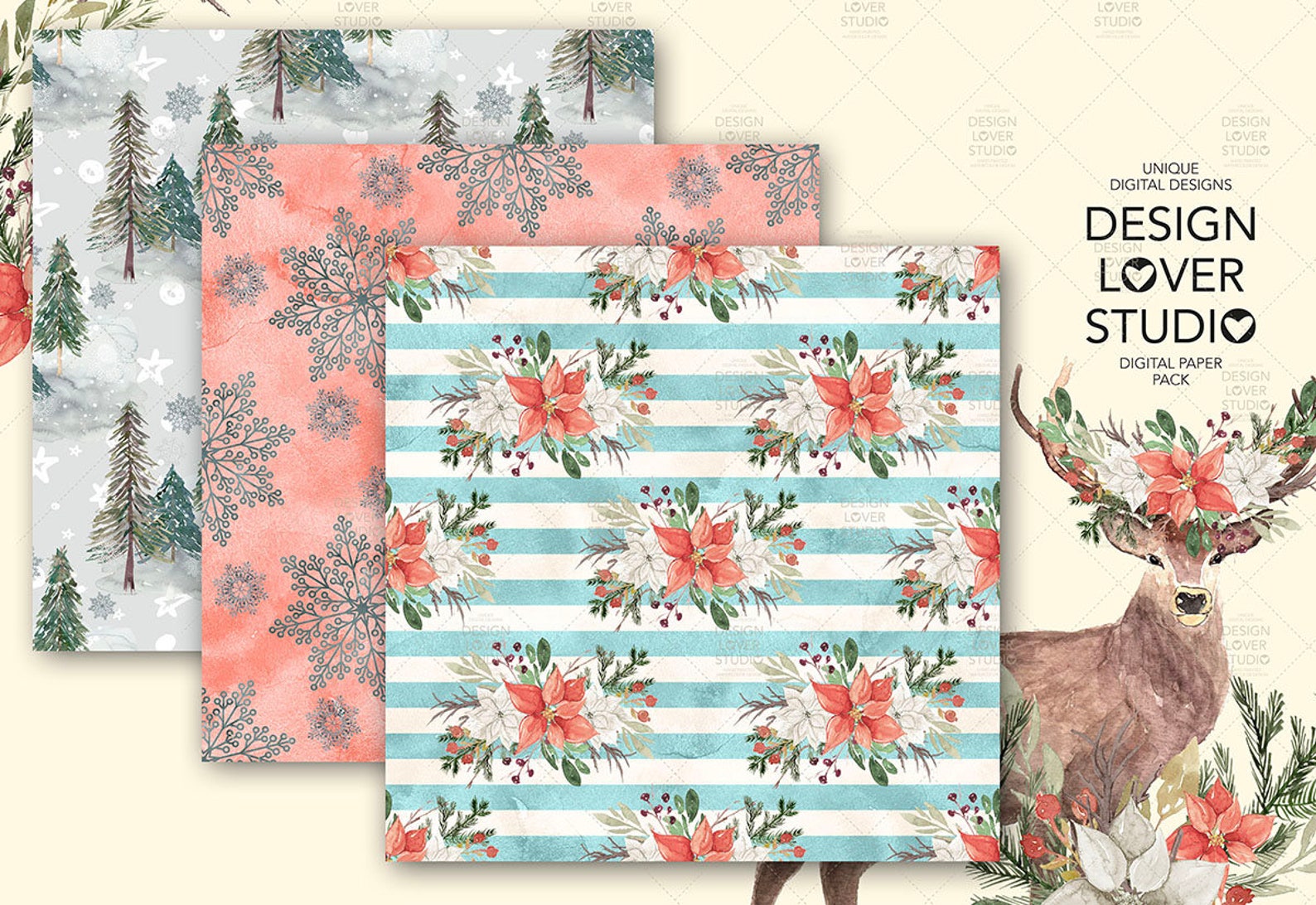 Winter Dreams Christmas Hand Painted Digital Papers Pine - Etsy