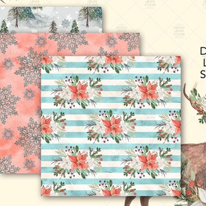 Winter Dreams Christmas Hand Painted Digital Papers, Pine Branches ...
