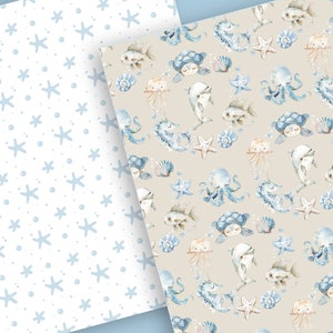 Watercolor Ocean Life Digital Paper Pack, Under the Sea Clipart Pattern ...