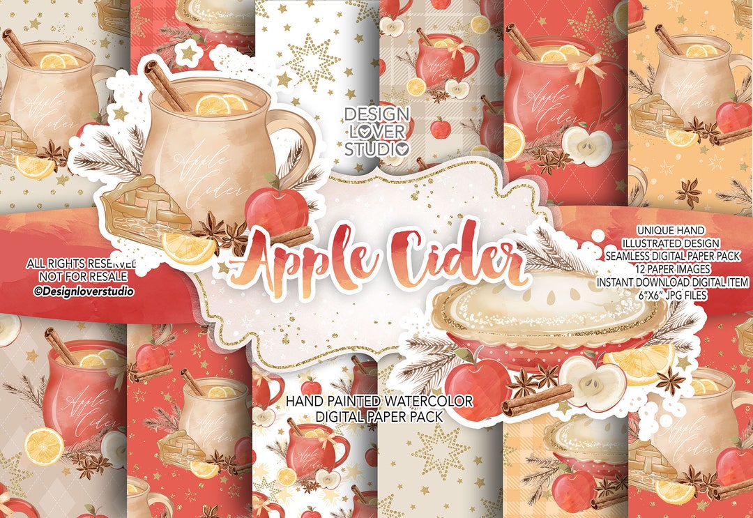 Apple Cider Christmas Digital Paper Pack, Xmas Pattern, Christmas ...