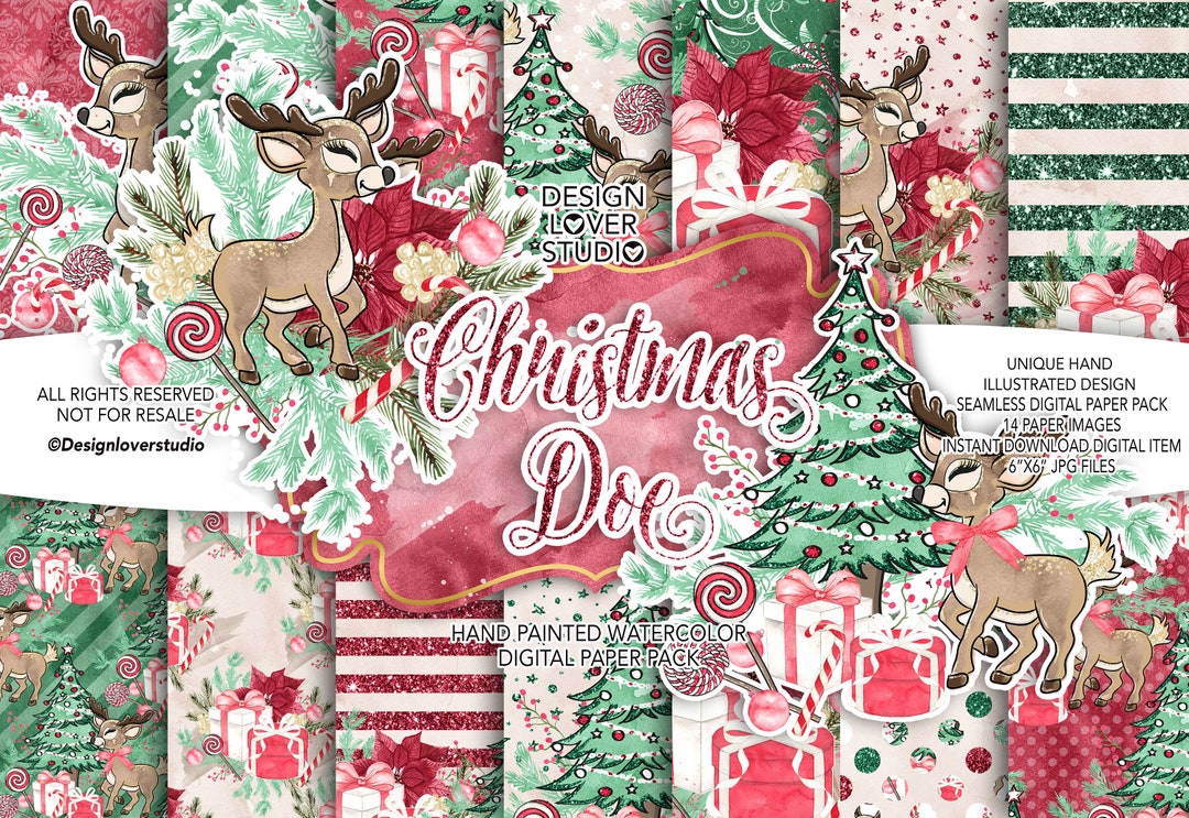 Christmas Doe Design Digital Paper, Christmas Candy, Christmas Tree ...