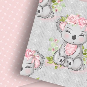 Cute Koala Digital Paper Pack, Spring Flower, Baby Pink Floral Digital ...