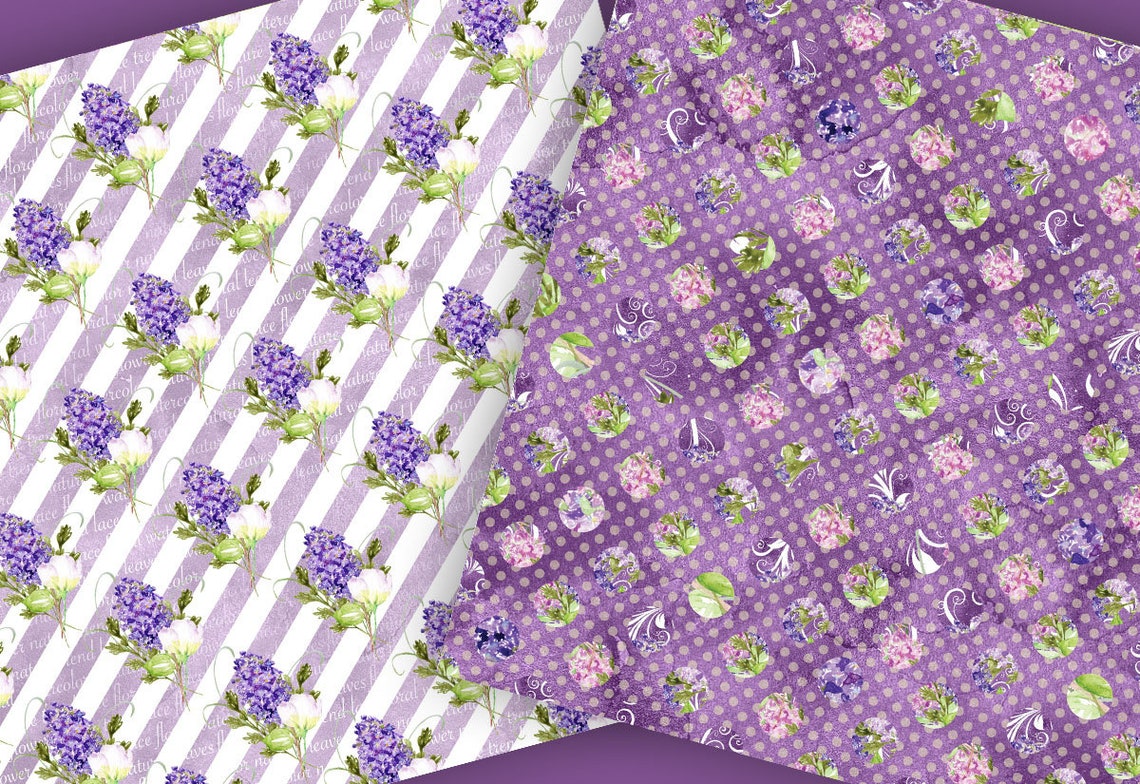 Watercolor LILAC FLOWER Digital Paper Pack Bow Lavender | Etsy