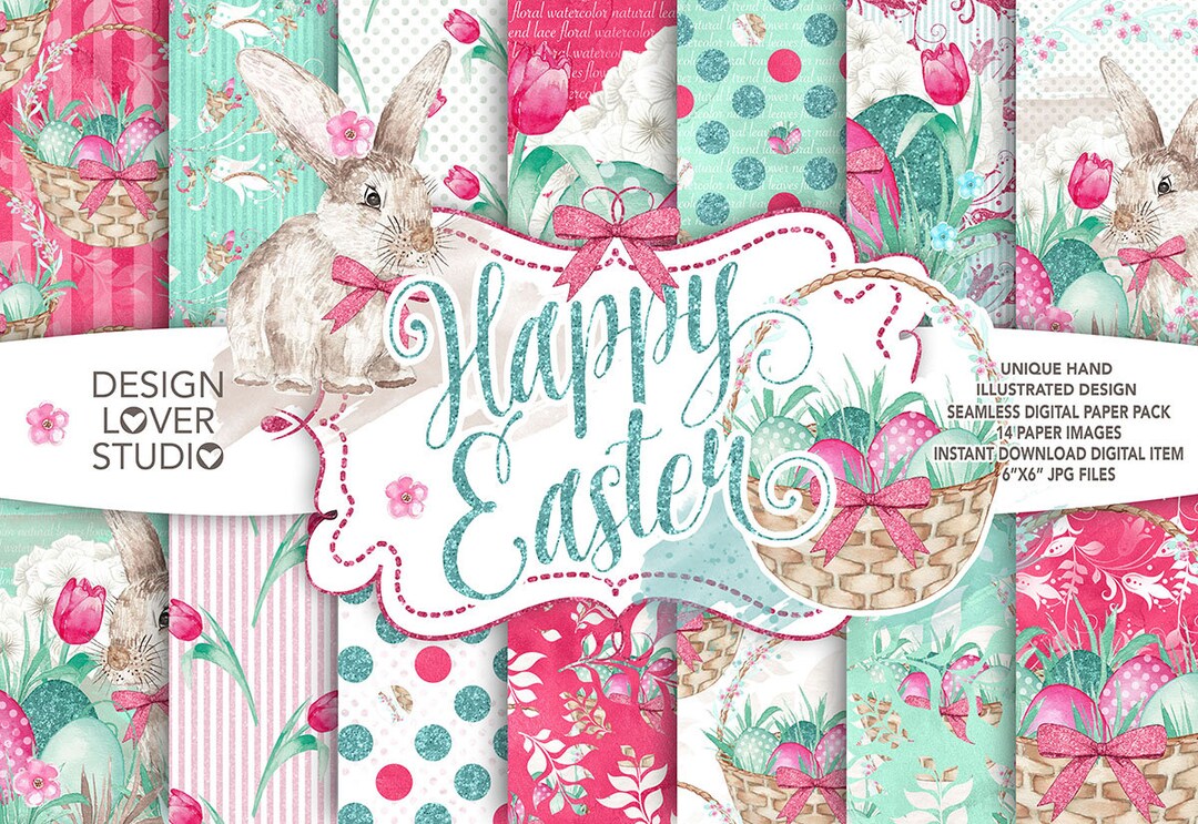 Watercolor Happy Easter Digital Paper Pack, Easter Eggs, Hand Painted ...