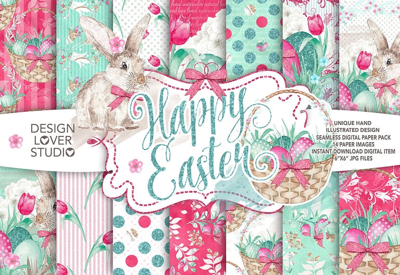 Watercolor Happy Easter Digital Paper Pack Easter Eggs Hand | Etsy