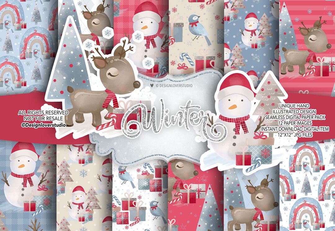 Christmas Rainbows Holiday Digital Paper Pack, Xmas Pattern, Cute ...