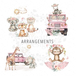 Pink Safari Animals, Watercolor Safari Nursery Clipart, Safari ...