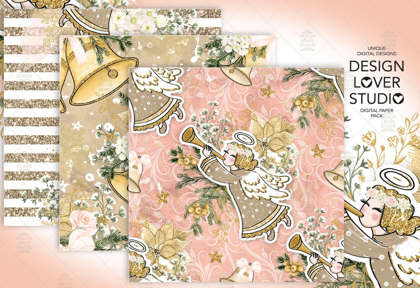 Christmas Angel Design Digital Paper Pack Christmas Flower - Etsy