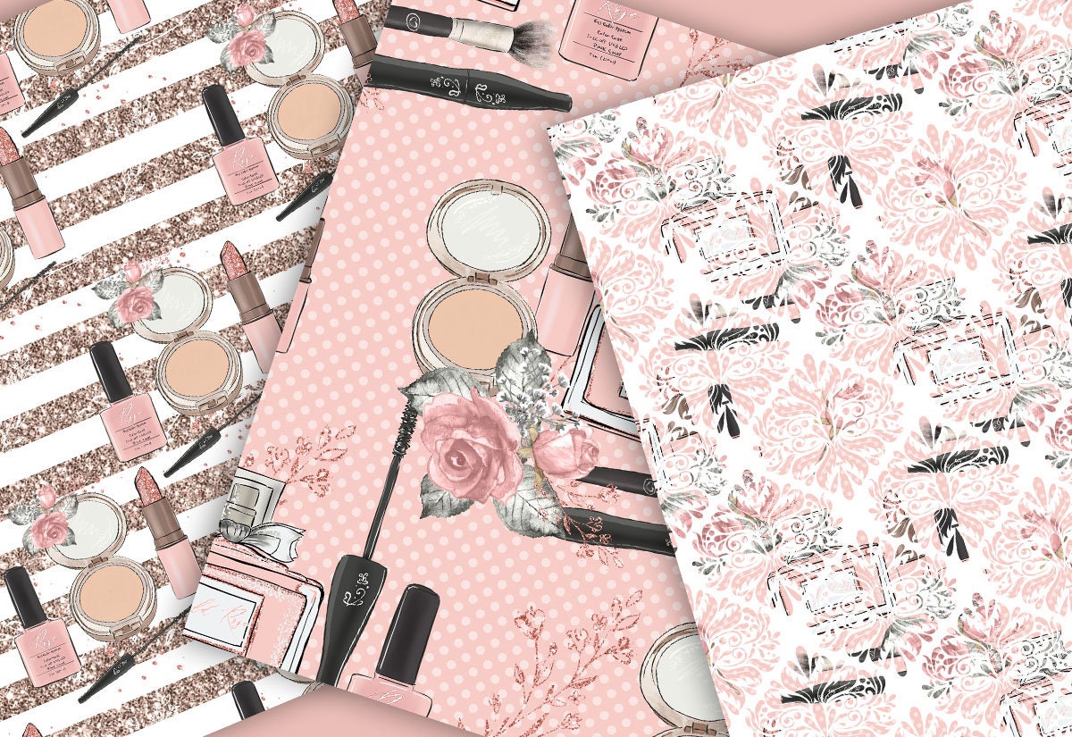 Make up Digital Paper Pack Fashion Pattern Lipstick - Etsy