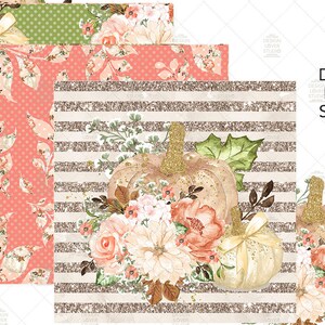 Watercolor "floral Pumpkin" Digital Paper, Autumn Leaves, Fall ...