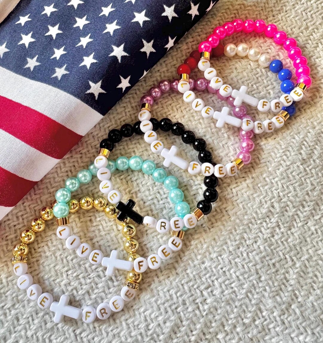 Faith and Freedom Bracelet / Live Free Stretchy Cross Bracelets ...