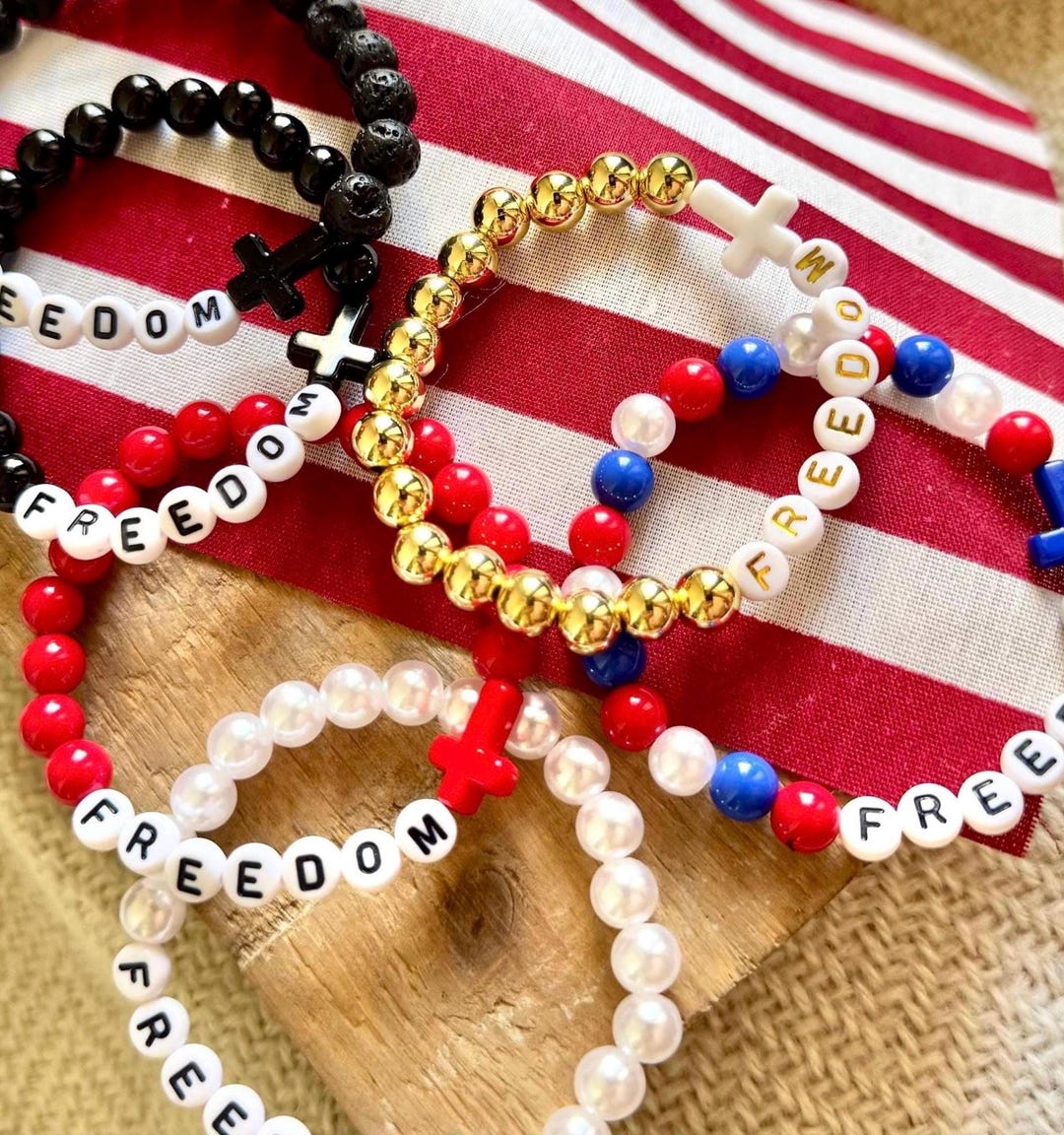 FREEDOM Beaded Bracelet / Handmade Charlie Kirk Stretchy Cross ...
