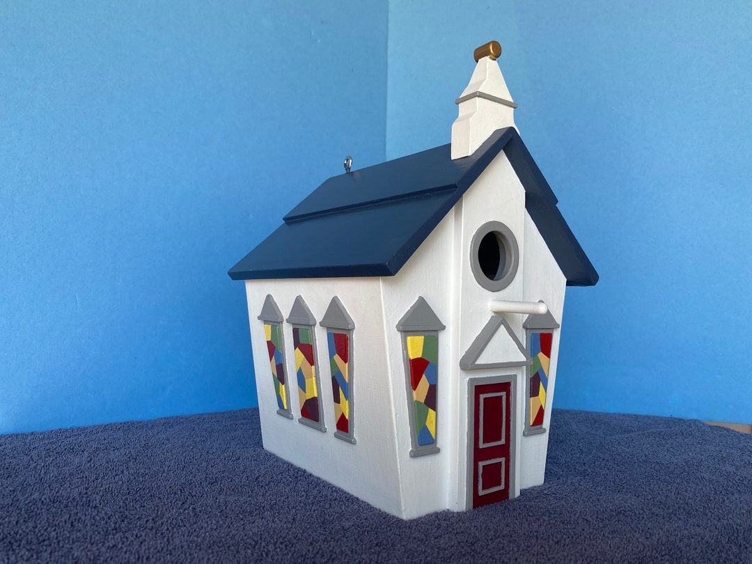 Classic Church Birdhouse - White With Red Door - Etsy