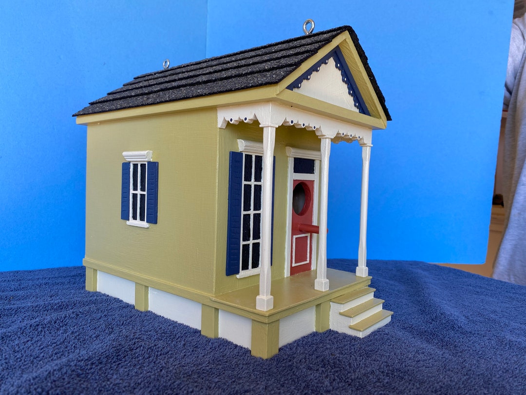 Shotgun Birdhouse W/porch Lime Green W/rust Door & Dark Blue Shutters ...