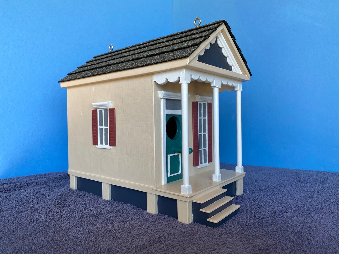 Small Shotgun Birdhouse W/porch Tan W/aqua Door & Rust - Etsy