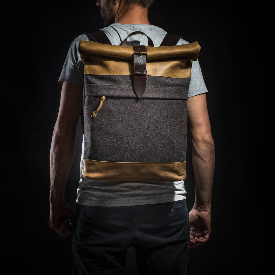 Wool Felt Backpack Roll Top Backpack Laptop Backpack for Man - Etsy UK
