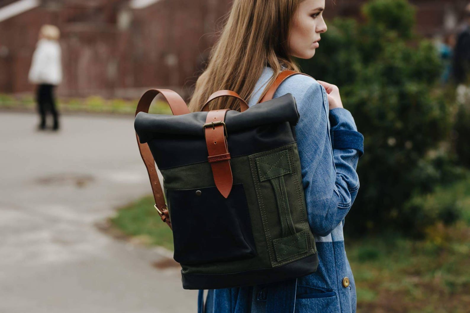 Womens Backpack Canvas and Leather Backpack Roll Top Backpack | Etsy