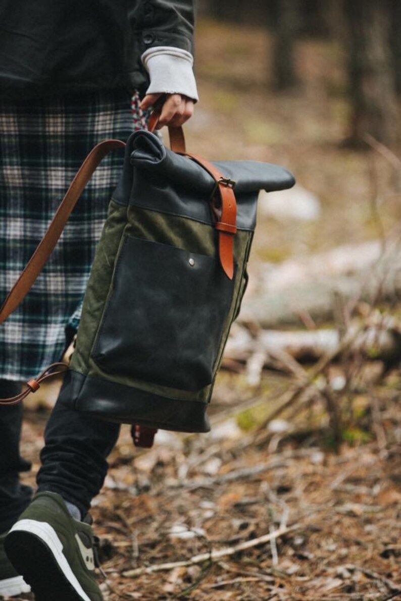 Computer Backpack Roll Top Backpack Laptop Mens Backpack Tech | Etsy