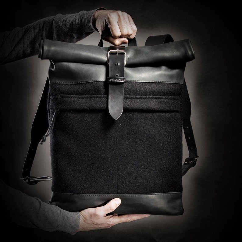 Wool Felt Backpack Roll Top Backpack Laptop Backpack Winter - Etsy