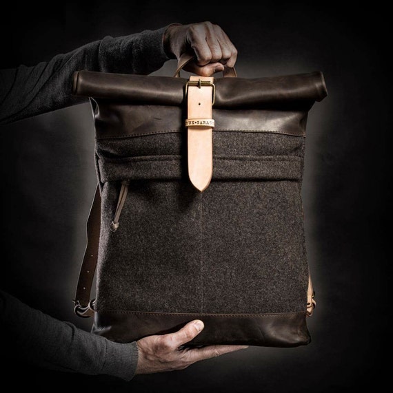 Wool Felt Backpack Men's Backpack Roll Top Backpack Laptop | Etsy