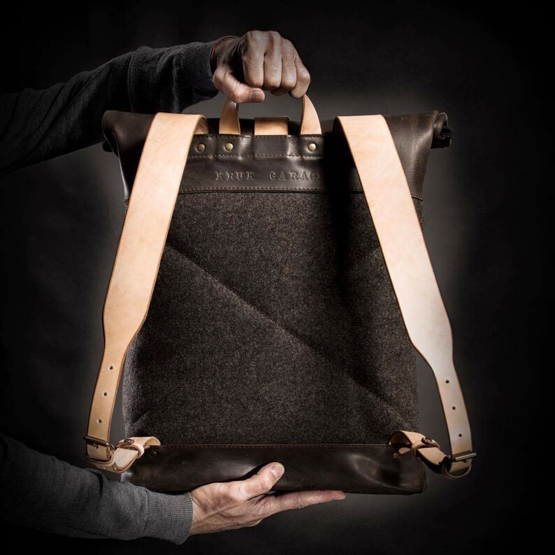 Wool Felt Backpack Men's Backpack Roll Top Backpack Laptop | Etsy