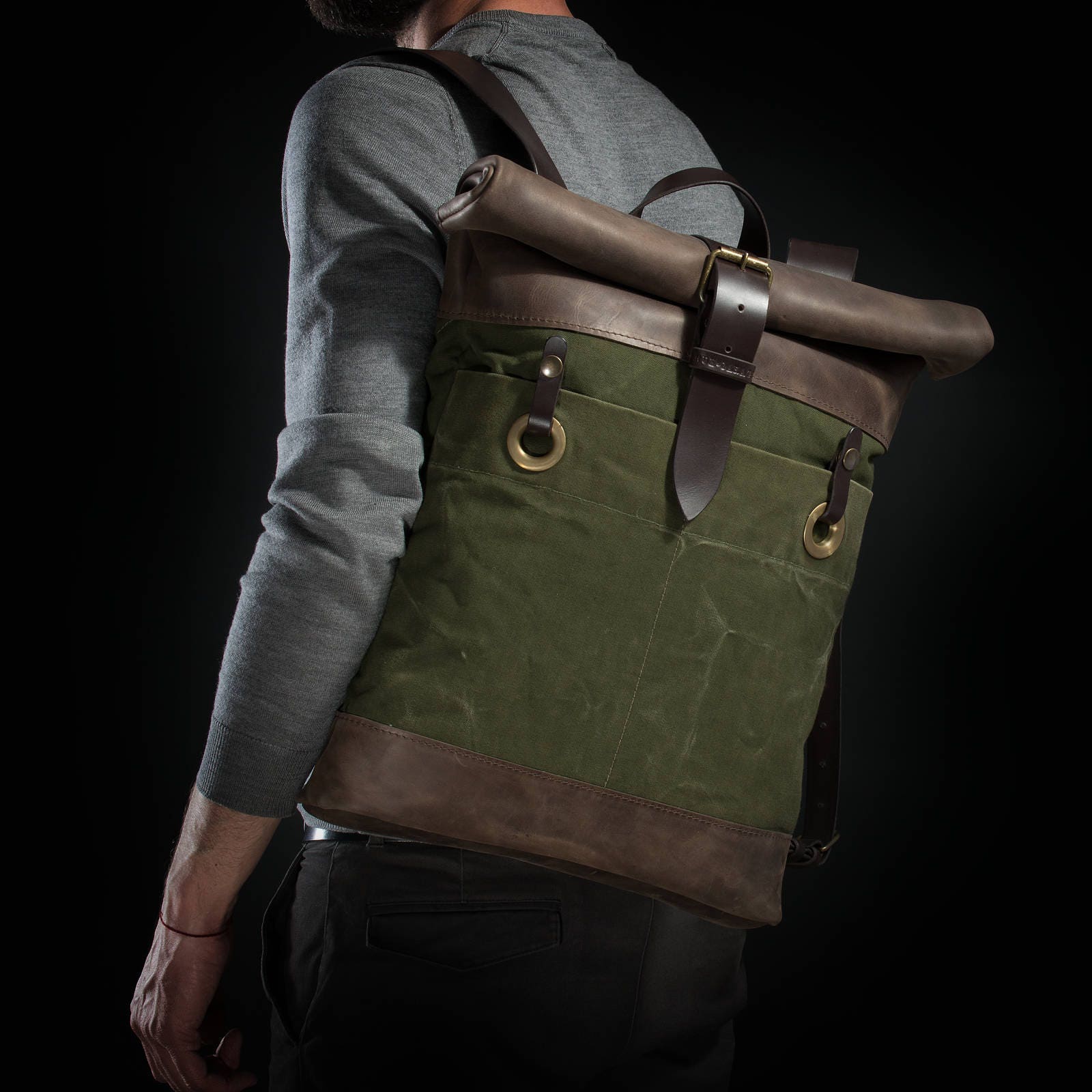 Custom backpack Canvas and leather backpack Mens backpack | Etsy