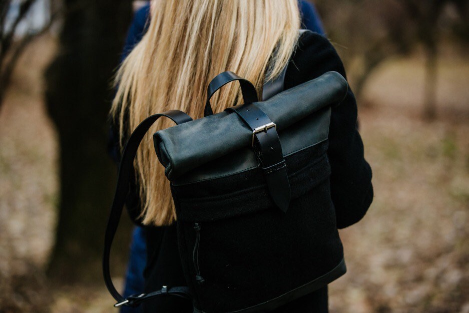 Wool felt backpack Roll top backpack | Etsy