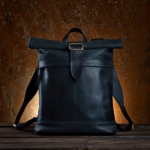 Leather Backpack Roll Top Backpack Men's Large Backpack Laptop Backpack ...