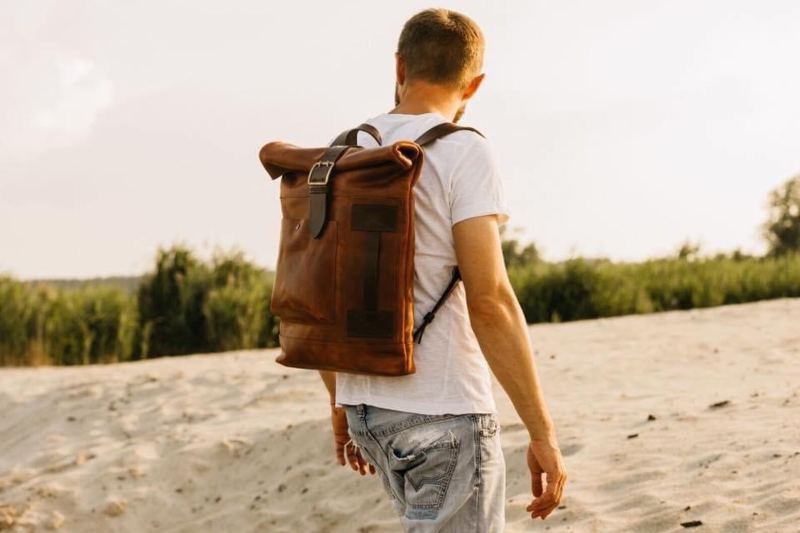 Leather Backpack Men Roll Top Backpack Computer Backpack | Etsy