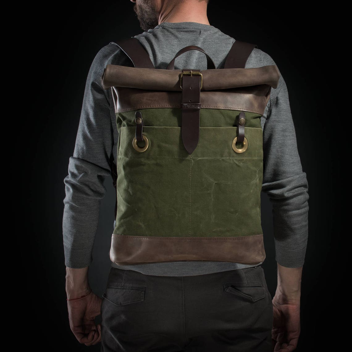 Custom Backpack Canvas and Leather Backpack Mens Backpack - Etsy