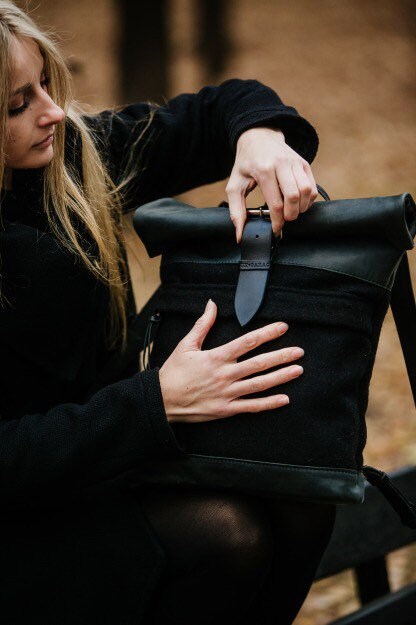 Wool felt backpack Roll top backpack | Etsy