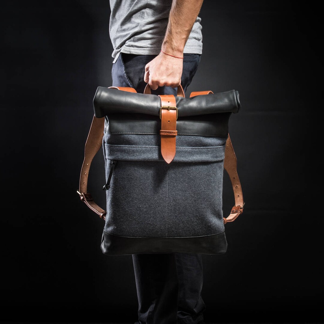 Wool Felt Backpack Men's Backpack Roll Top Backpack Laptop Backpack ...