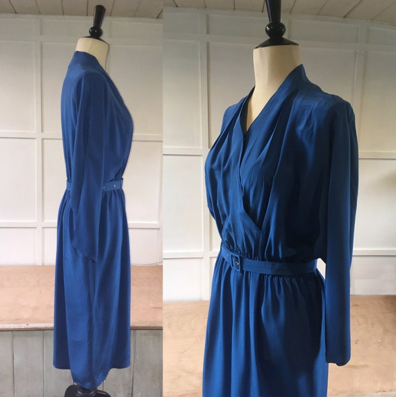 Elegant Late 1930s Prussian Blue Colour Silk Dress wi… - Gem