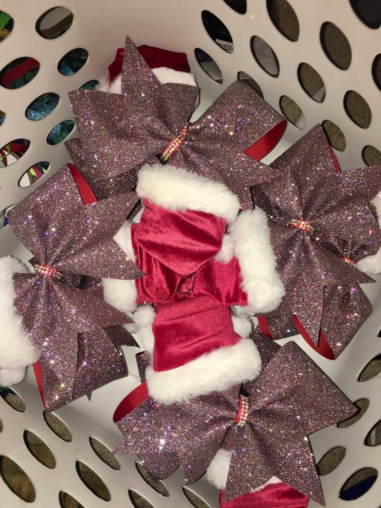 Santa Hat Glitter Cheer Bow/cheer Bow/glitter Bow/christmas - Etsy