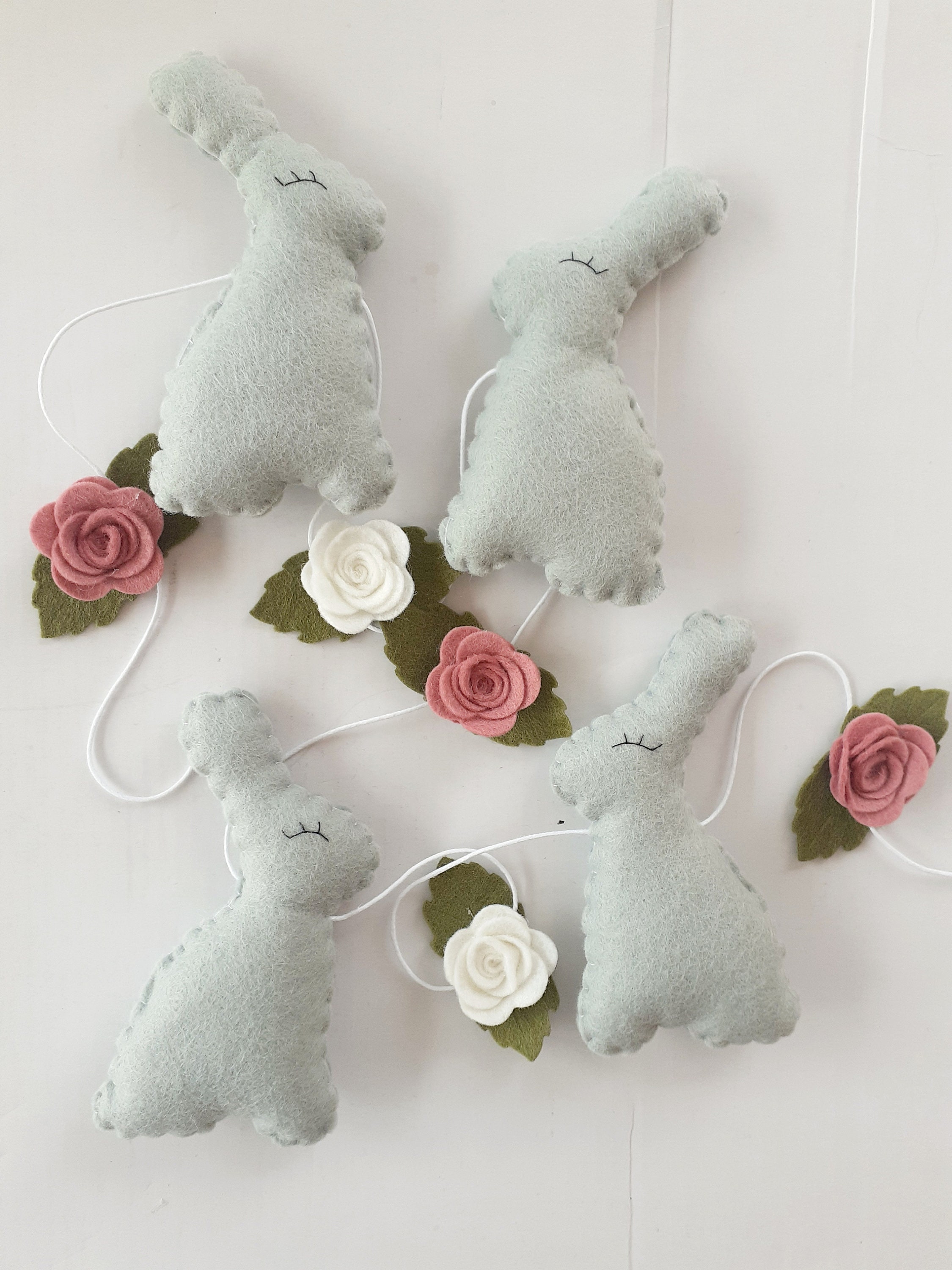 Rabbit Garland, Rabbit Nursery, Girls Rabbit Decor, Felt Garland ...