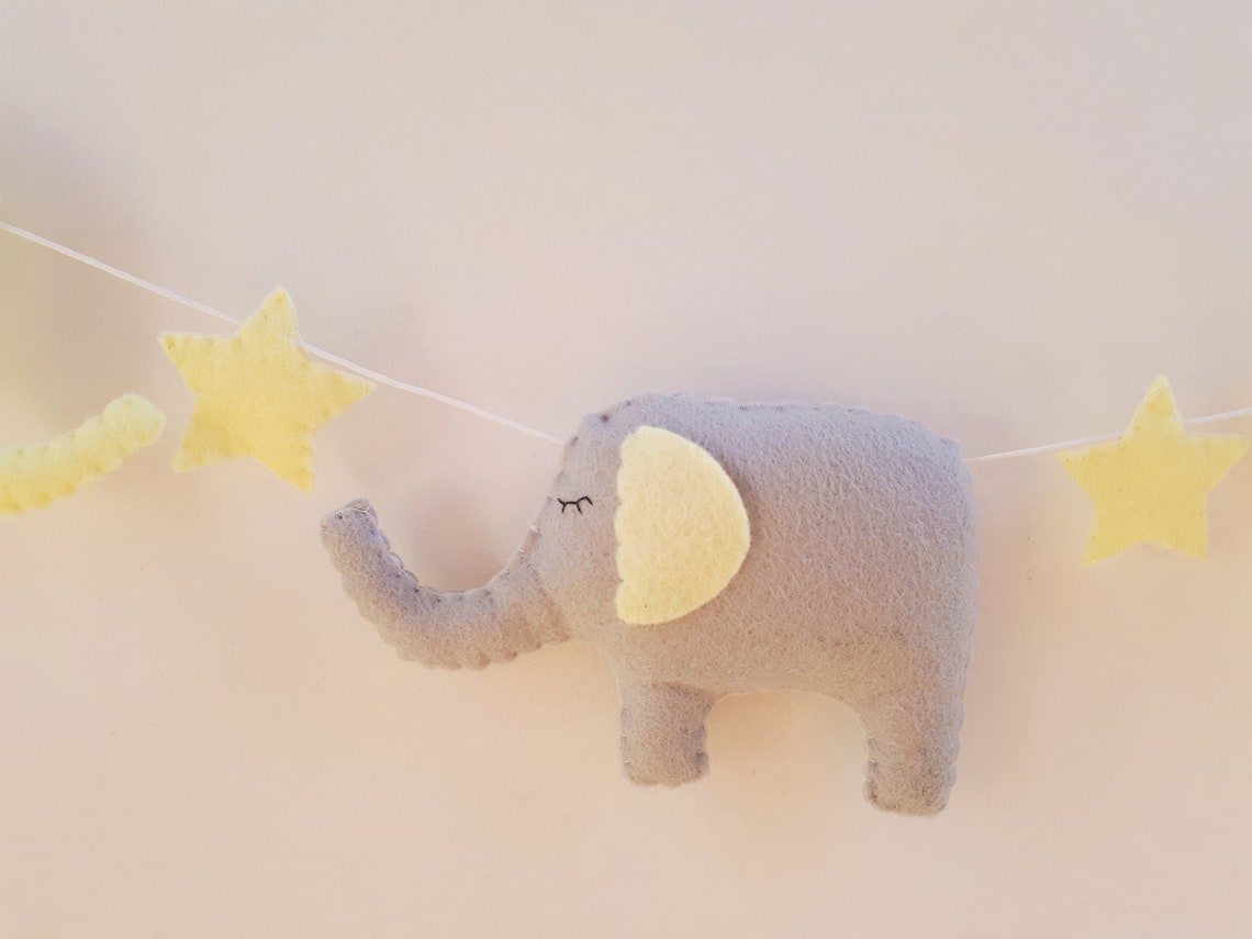 Elephant garland yellow and grey wall hanging neutral | Etsy