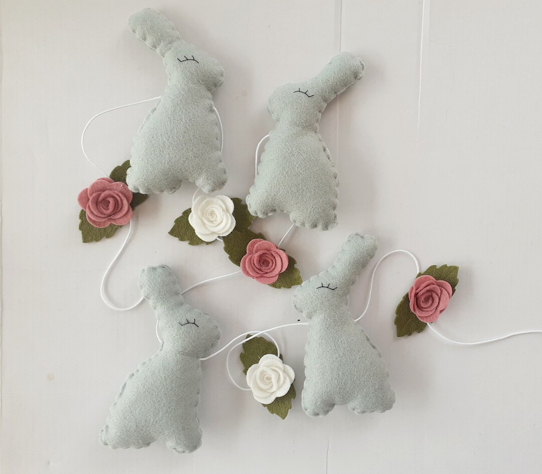 Rabbit Garland, Rabbit Nursery, Girls Rabbit Decor, Felt Garland ...